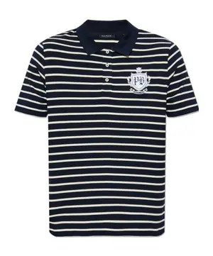 Balmain Striped Knitted Polo Shirt
