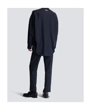 Balmain Striped Wool College Emblem Shirt