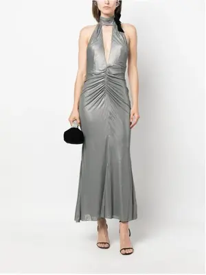 Alessandra Rich Halterneck Open-back Maxi Dress - Gray