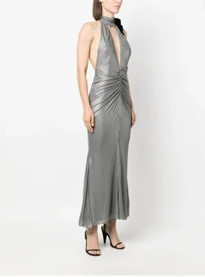 Alessandra Rich Halterneck Open-back Maxi Dress - Gray