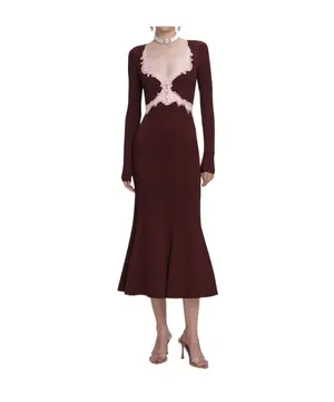 SELF-PORTRAIT Ribbed Lace A-line Midi Dress