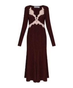 SELF-PORTRAIT Lace Trimmed Midi Dress - Brown