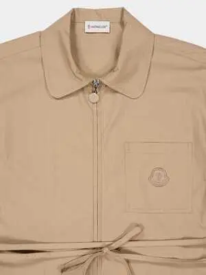 Moncler Logo Patch Zipped Shirt Jacket - Beige
