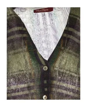 Max Mara V-neck Knitted Cardigan With Plaid Pattern