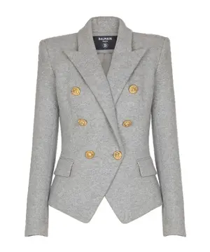 Balmain Cotton Knit 6-button Double-breasted Jacket - Grey