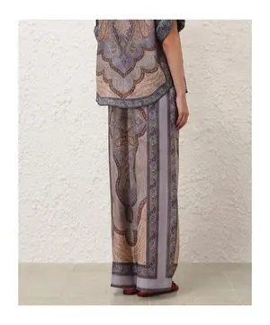 Zimmermann Wanderlust Relaxed Fit Printed Wide Leg Pants - Tapestry Blue Multi