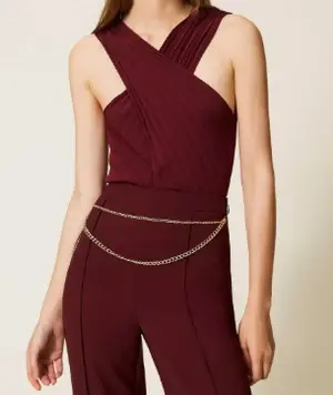 TWINSET Sleeveless V-neck Bodysuit With Pleated Front Detail