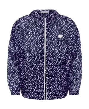 Prada Printed Hooded Windbreaker - Blue