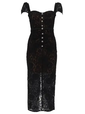 SELF-PORTRAIT Sweetheart Lace Midi Dress - Black