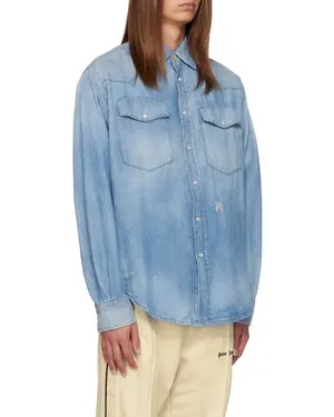 Palm Angels Pa Monogram Denim Shirt - Blue