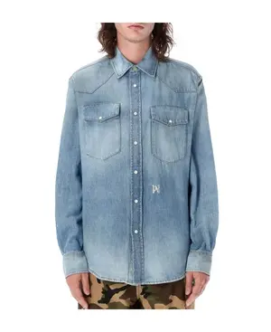 Palm Angels Pa Monogram Denim Shirt - Blue