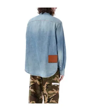 Palm Angels Pa Monogram Denim Shirt - Blue