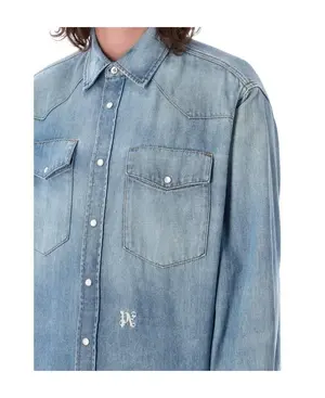 Palm Angels Pa Monogram Denim Shirt - Blue