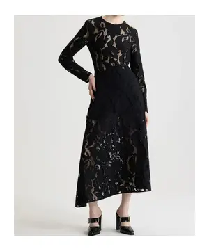 PATOU Lace Long-sleeve Midi Dress - Black