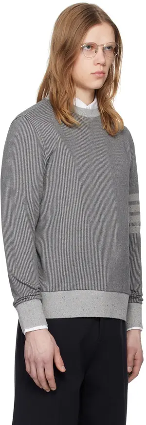 Thom Browne Ribbed Long-sleeve Sweatshirt With Contrast Collar, Cuffs, And Hem