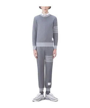Thom Browne Ribbed Long-sleeve Sweatshirt With Contrast Collar, Cuffs, And Hem