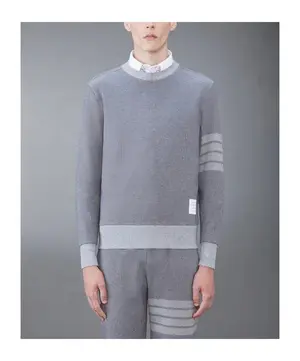 Thom Browne Ribbed Long-sleeve Sweatshirt With Contrast Collar, Cuffs, And Hem