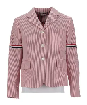 Thom Browne Striped Blazer With Notched Lapel - Red