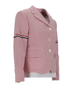 Thom Browne Striped Blazer With Notched Lapel - Red