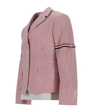 Thom Browne Striped Blazer With Notched Lapel - Red