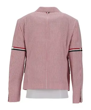 Thom Browne Striped Blazer With Notched Lapel - Red