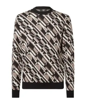 Fendi Logo Jacquard Crewneck Jumper - Black