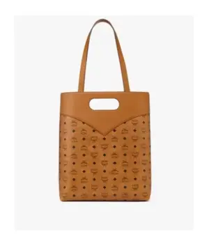 Mcm Visetos Tote Bag With Leather Straps And Gold-toned Brass Hardware