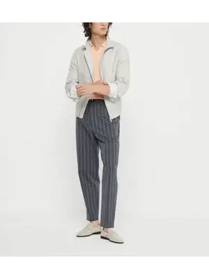 Brunello Cucinelli Zip-up Bomber Jacket With Stand Collar - Light Grey