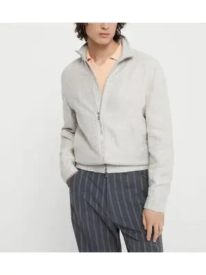Brunello Cucinelli Zip-up Bomber Jacket With Stand Collar - Light Grey
