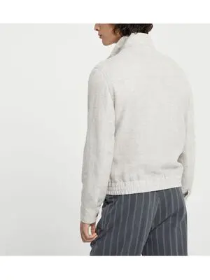 Brunello Cucinelli Zip-up Bomber Jacket With Stand Collar - Light Grey