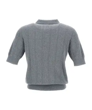 LISA YANG Cristine Knitted Polo Top - Gray