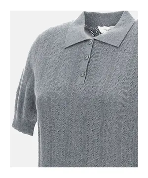 LISA YANG Cristine Knitted Polo Top - Gray