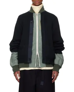 Sacai Layered Effect Zip-up Knitted Jacket