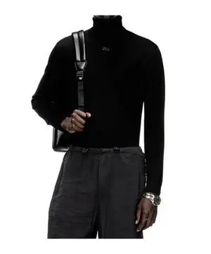 DIESEL® Turtleneck Knit Jumper With Embroidered Logo - Black