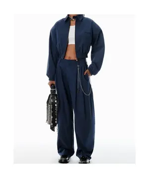Alexander Wang Mid Rise Pleated Trousers With Detachable Chain Belt - Blue