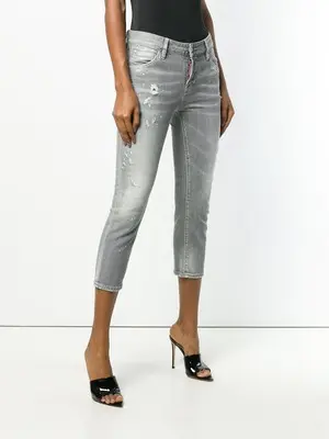 Dsquared2 Stone Washed Tight Nine-quarter Jeans - Gray