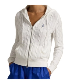 Polo Ralph Lauren Cable-knit Full-zip Hooded Cardigan - White