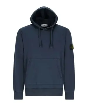 Stone Island Logo Patch Drawstring Hoodie - Blue