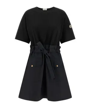 Moncler Drawstring Crewneck T-shirt Dress - Black