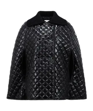 Moncler Quilted Padded Cape With Knit Collar - Black