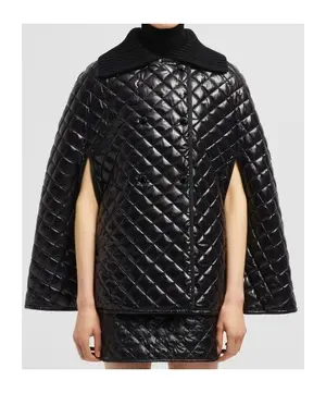 Moncler Quilted Padded Cape With Knit Collar
