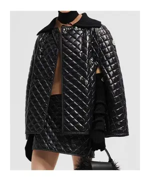 Moncler Quilted Padded Cape With Knit Collar
