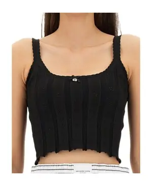 Alexander Wang Ribbed Knit Bow Detailed Cropped Top
