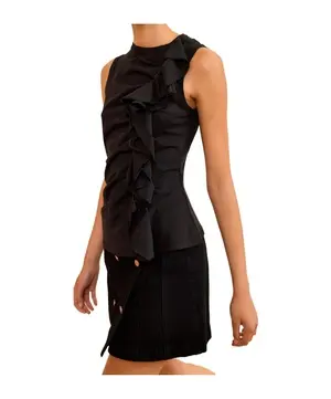 Ulla Johnson Clio Ruched Ruffle Top - Black