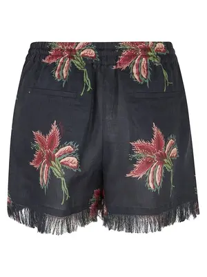 Valentino Garavani Floral Print Fringed Hem Shorts - No