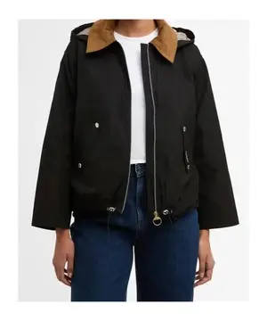 Barbour Hooded Bomber Jacket With Corduroy Collar - Black