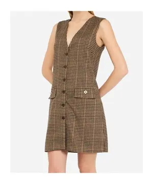 Liu Jo Sleeveless Plaid V-neck Dress With Buttoned Pockets