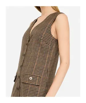 Liu Jo Sleeveless Plaid V-neck Dress With Buttoned Pockets