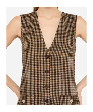 Liu Jo Sleeveless Plaid V-neck Dress With Buttoned Pockets