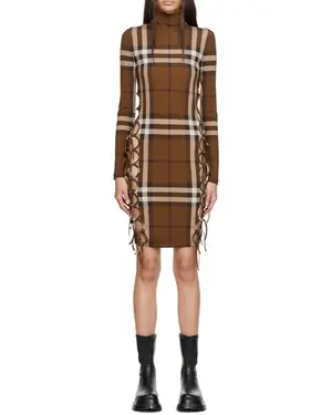 Burberry Checked High Neck Long Sleeve Dress